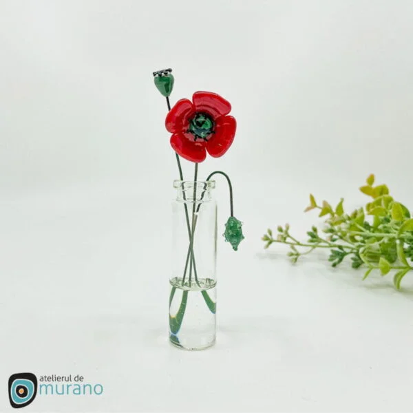 Decorațiune Murano Vază cu Floare de mac - Atelierul de Murano